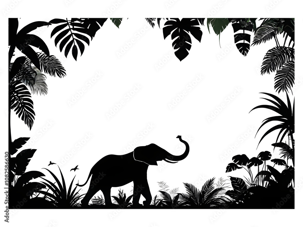 Jungle silhouette border frame png transparent background Stock ...