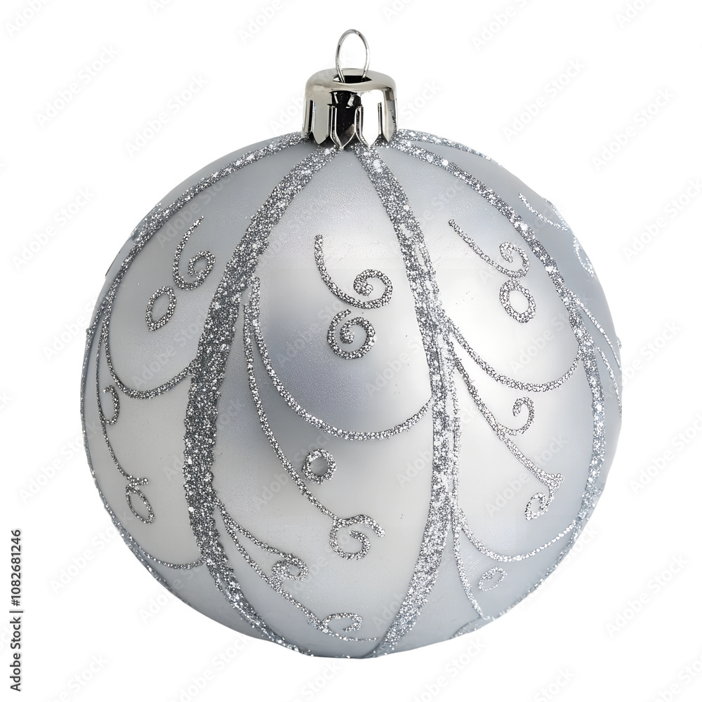 Silver Christmas Ornament with Glitter Design isolate on transparent ...