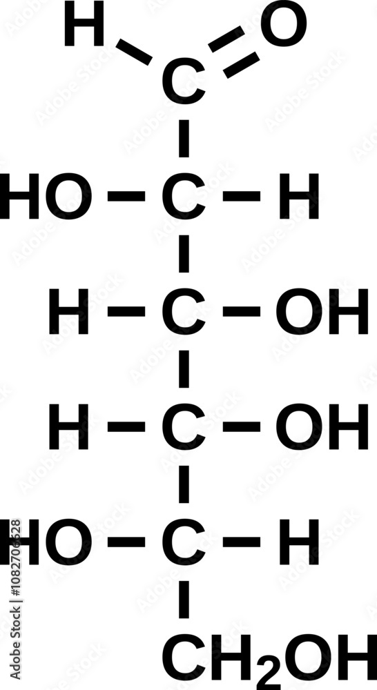 L-Galactose C6H12O6 structural formula in Fischer projection with ...