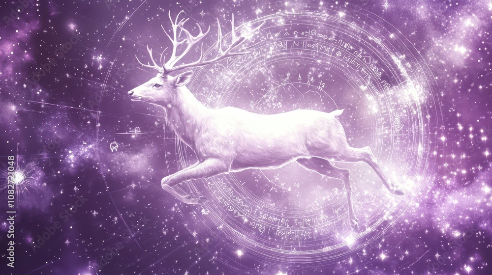 Celestial white stag leaping through a time portal: ethereal motion ...