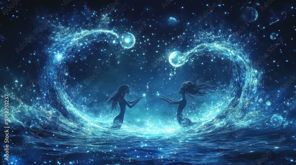 Ilustración de Stock Merfolk Crafting Water Constellations: Cosmic Seas ...