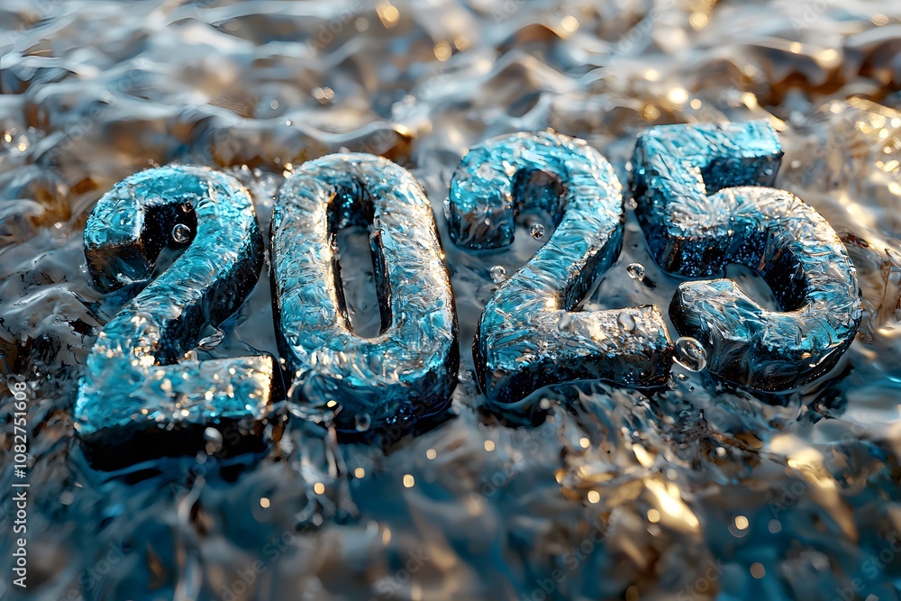 Water splashes around the bold digits forming the year 2025. Generative ...