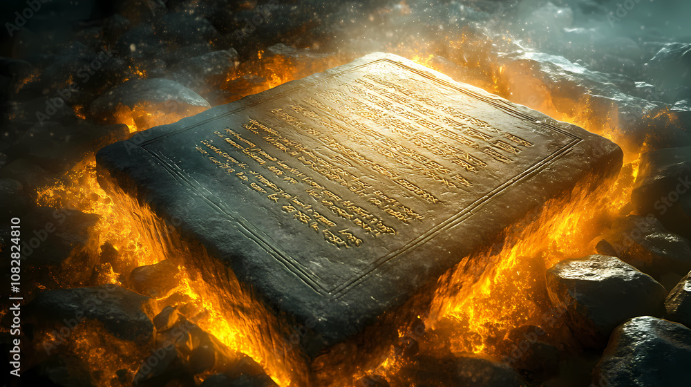 Ancient stone tablets engraved with ten commandments divine law ...