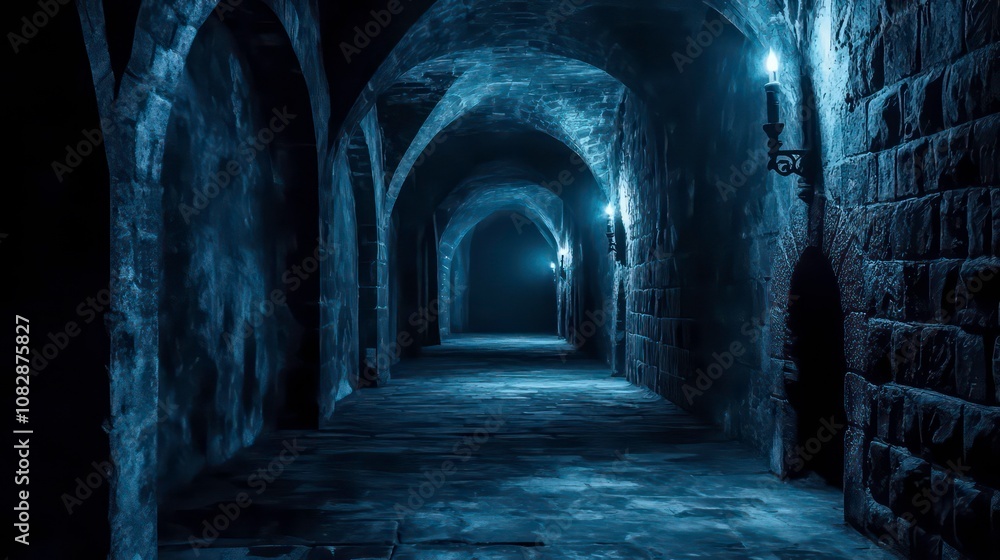 Dark dungeon long medieval castle corridor backgrounds, scary endless ...