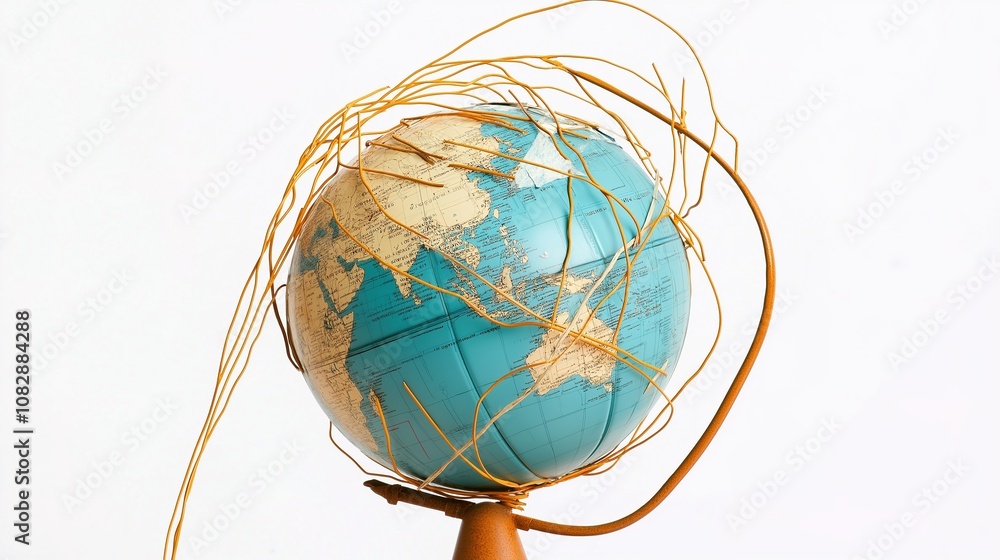 Global communications disruption illustration depicting a world map ...