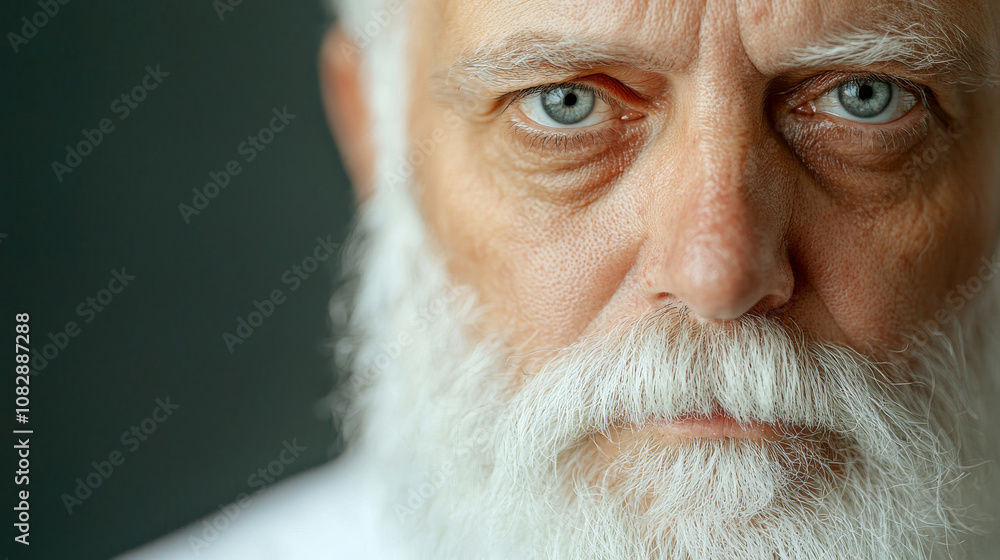 Intrigued senior man's face capturing life experience studio portrait ...