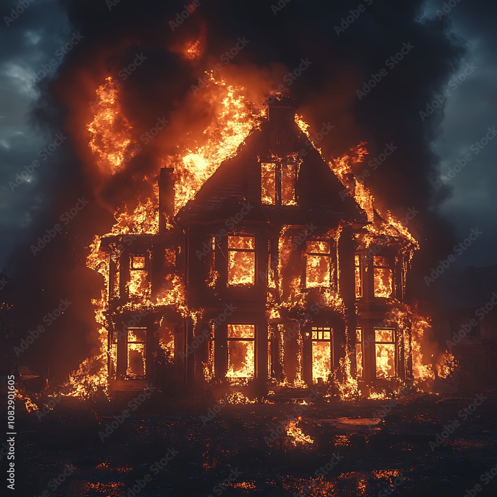 Smoke billowing over roof as flames tear through burning home picture ...