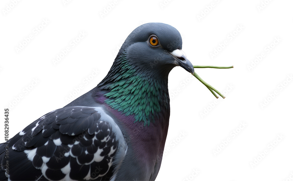 Pigeon Holding Green Leaf In Beak isolated on white transparent ...