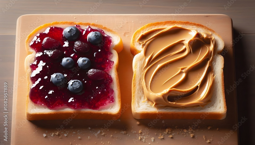 Jelly compared to peanut butter in a side by side shot One slice of ...
