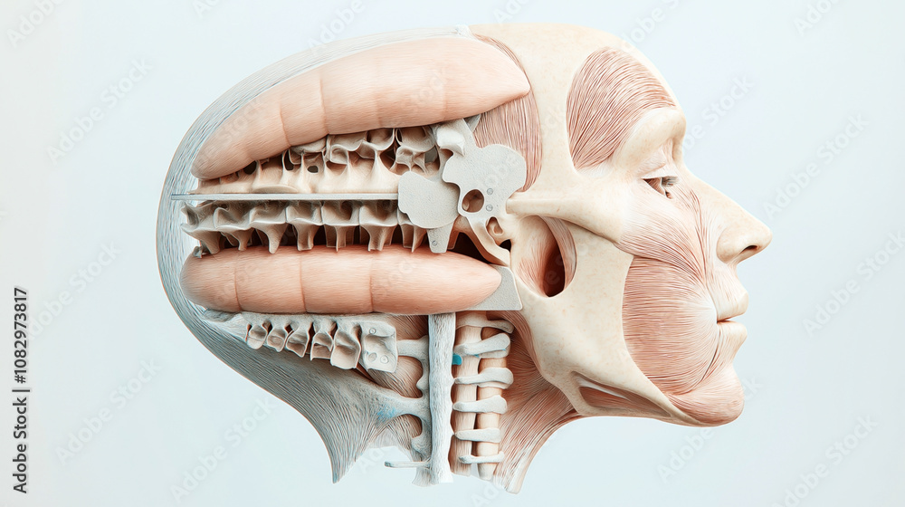 Detailed anatomical illustration of a human head showcasing muscles ...
