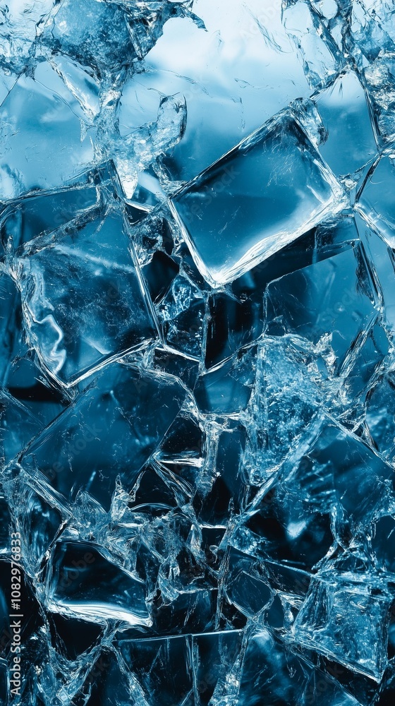 Vertical ice texture background. Blue background with cracks on the ice ...