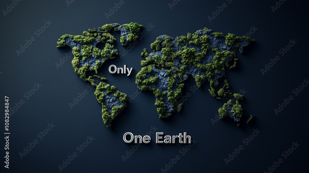 "Only One Earth" 3D World Environment Day design. 3D world map illustration, June 5th ...