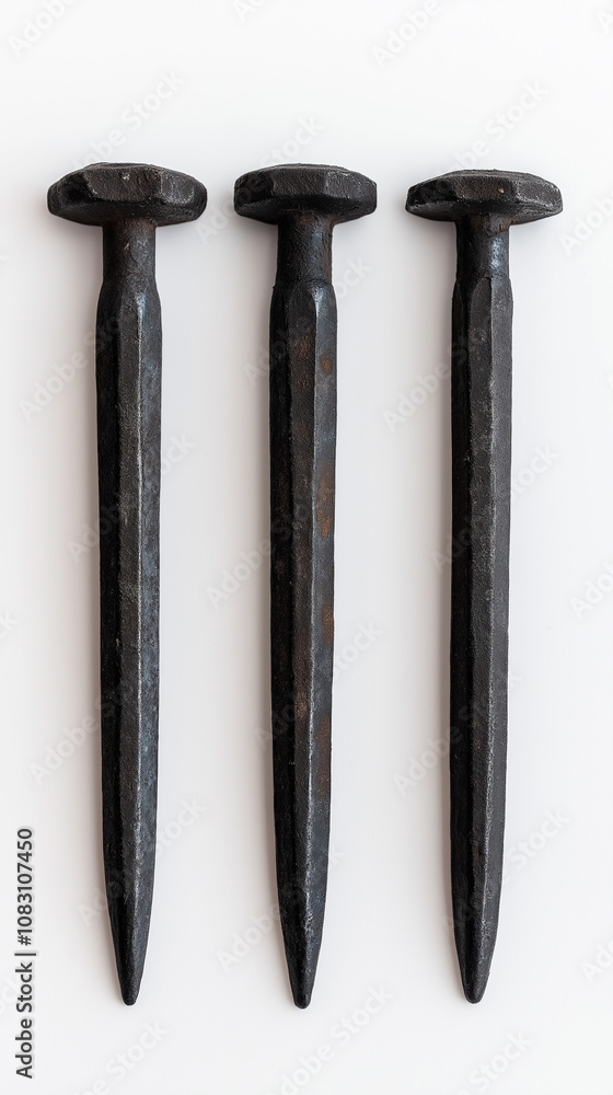Realistic picture of three black iron nail, symbolize crucifixion of ...