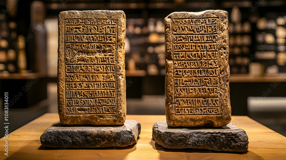 Ancient Stone Tablets Displaying Inscriptions in a Museum Setting ...