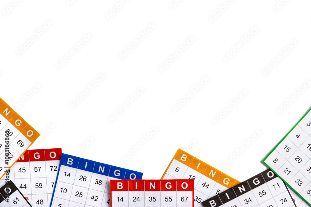 colorful or multicolored bingo game cards with white empty space. empty ...
