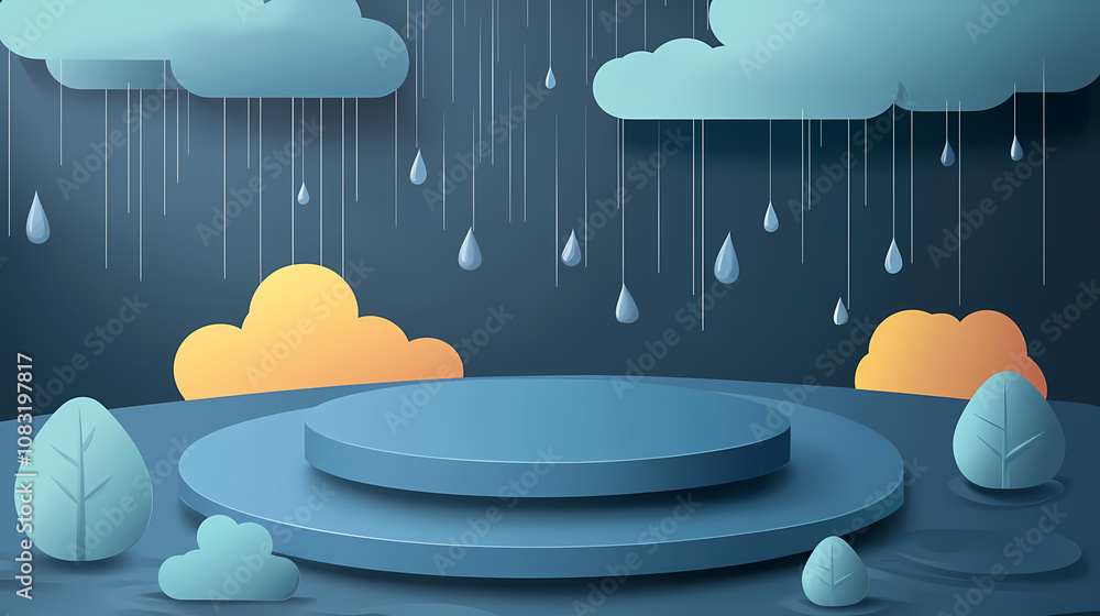 Monsoon rainy season background with display podium design. Monsoon ...