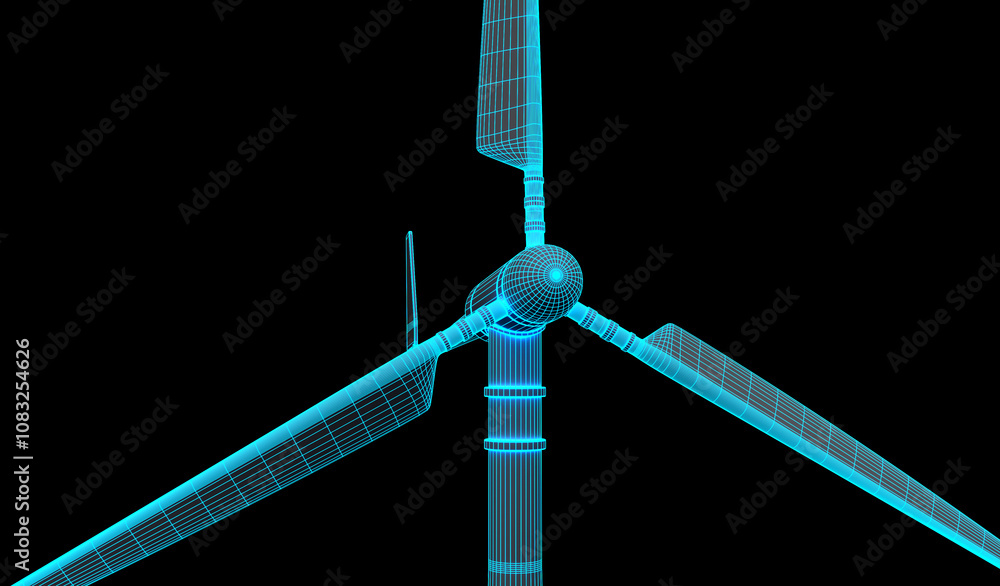 Ilustración de Stock Abstract blue low poly wind turbine. Green ...