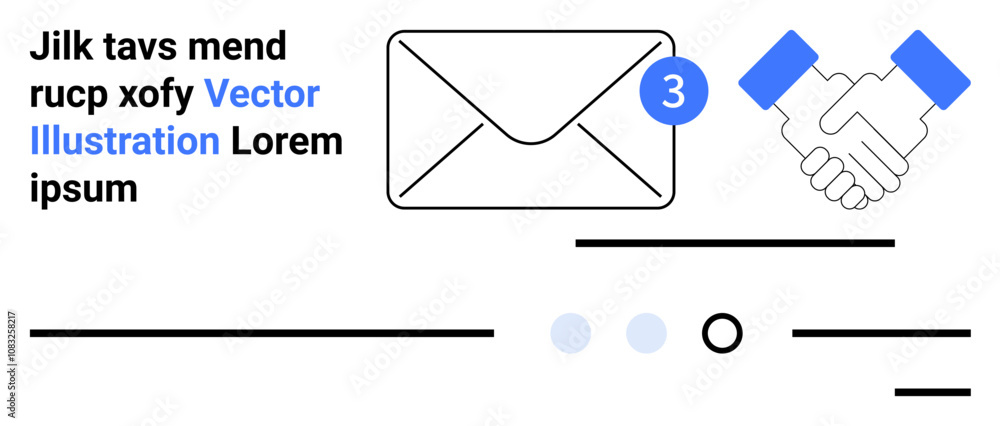 Envelope icon with notification badge, handshake icon, and text ...