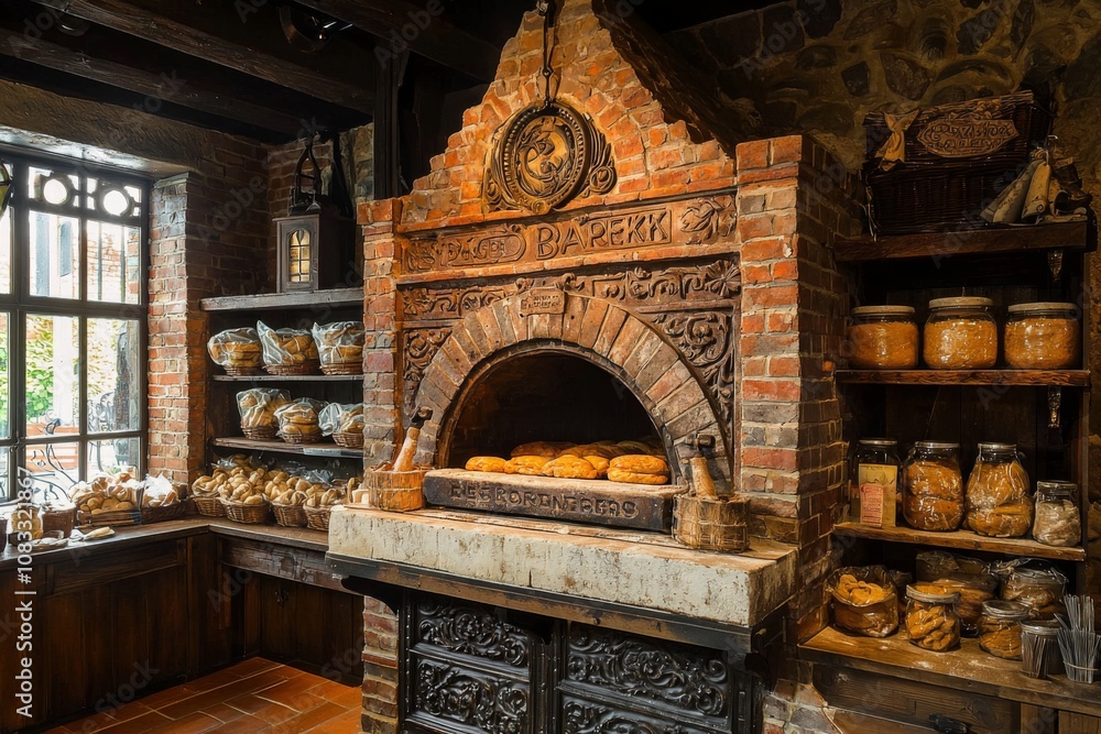 authentic old-school bakery oven, showcasing its original design with ...