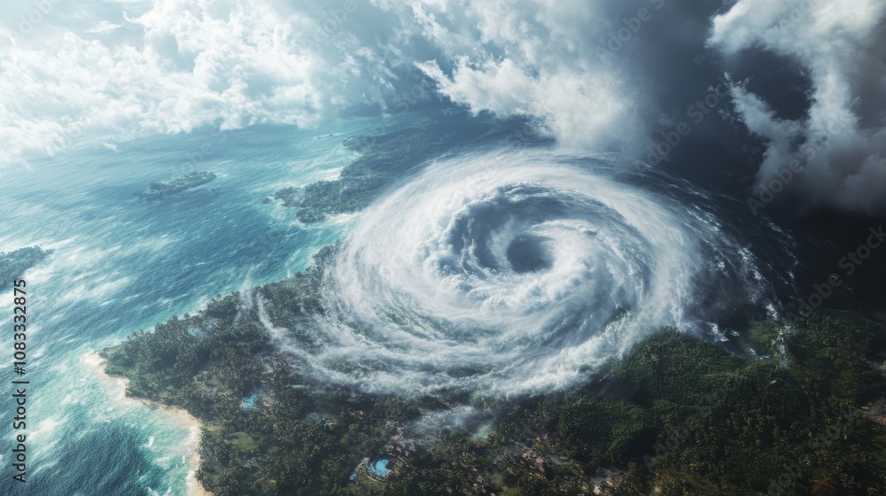 An epic aerial perspective of a powerful typhoon swirling over the ...