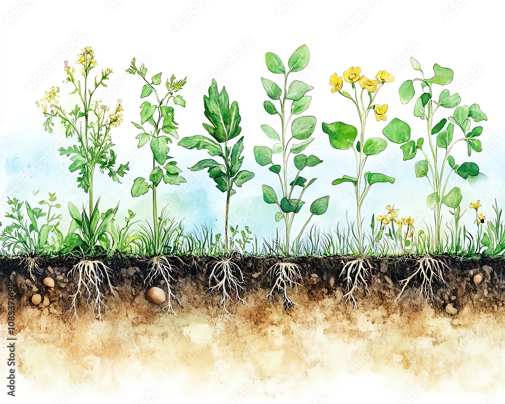 Illustration showing the stages of plant growth, from seed sprouting to ...
