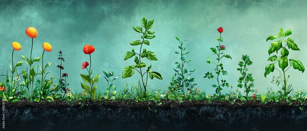Plant growth stages from seed to full maturity, depicted in a colorful ...