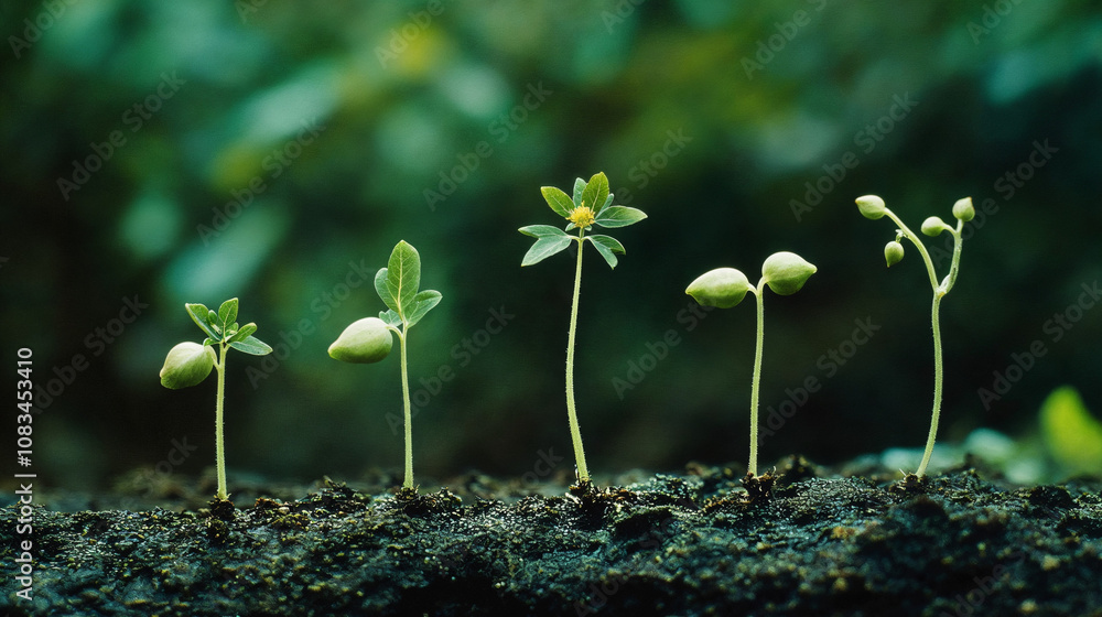 Seed's growth journey, from germination to mature flowering plant Stock ...