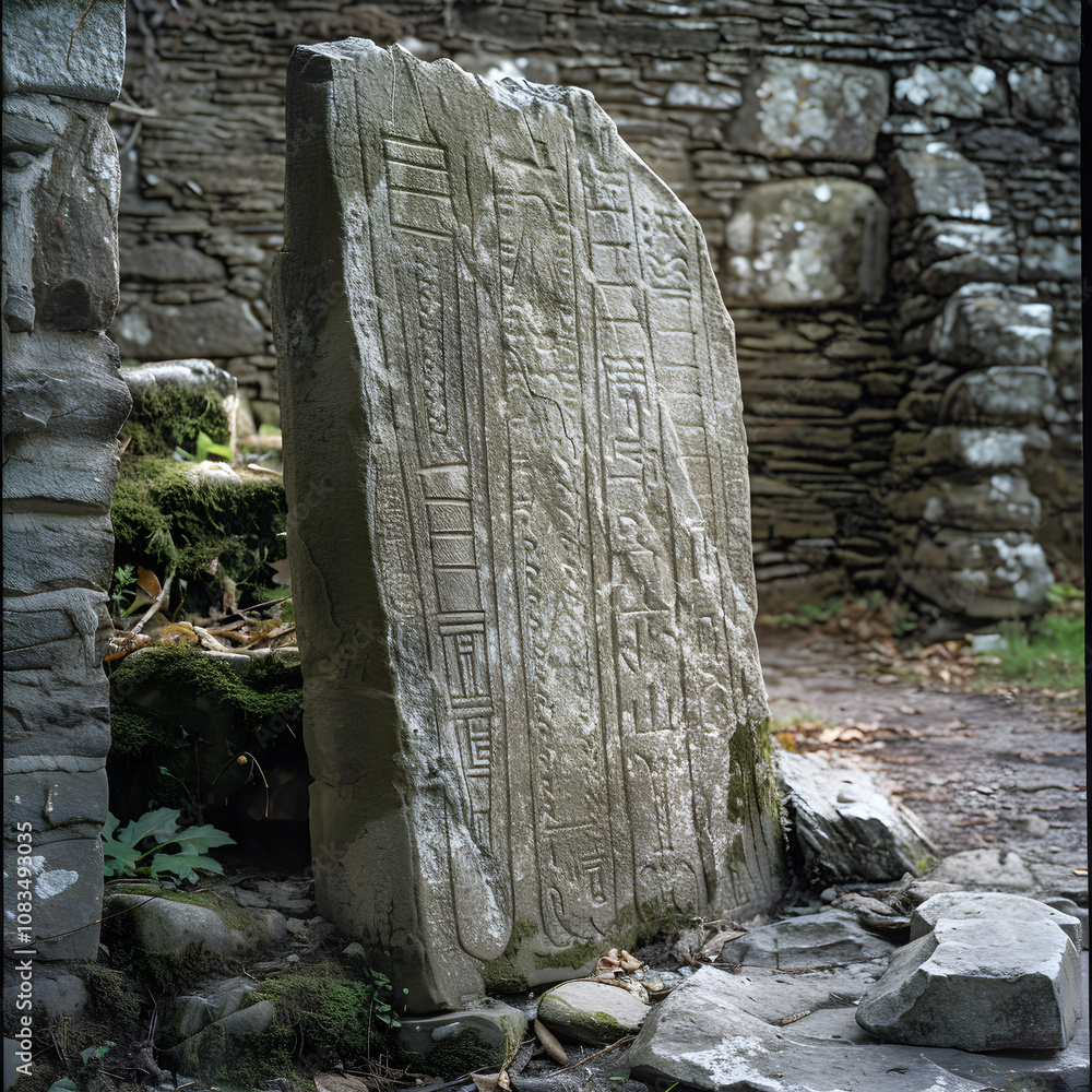 Ancient Celtic Ogham Inscriptions on a Time-worn Stone Slab - Glimpse ...