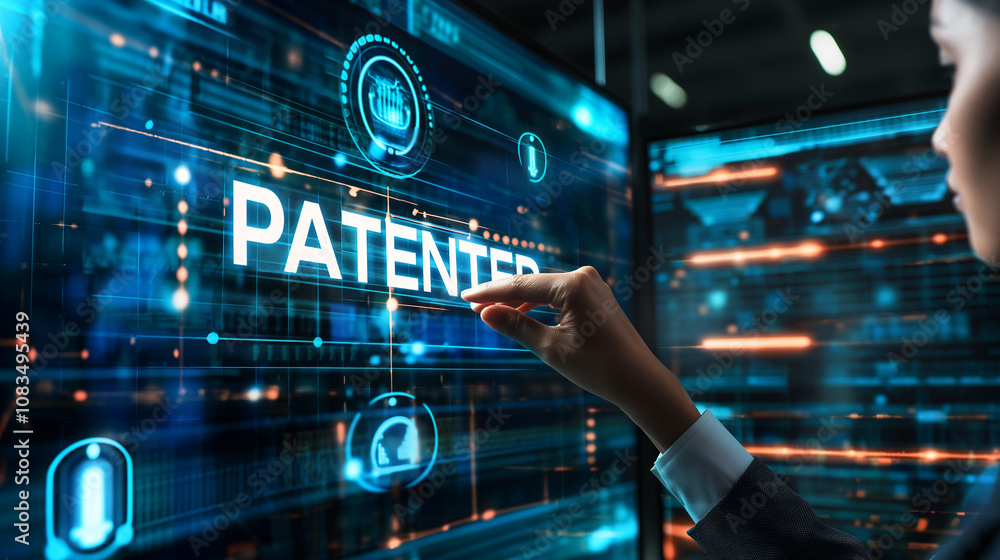 Patented patent copyright law business technology concept. businessman ...