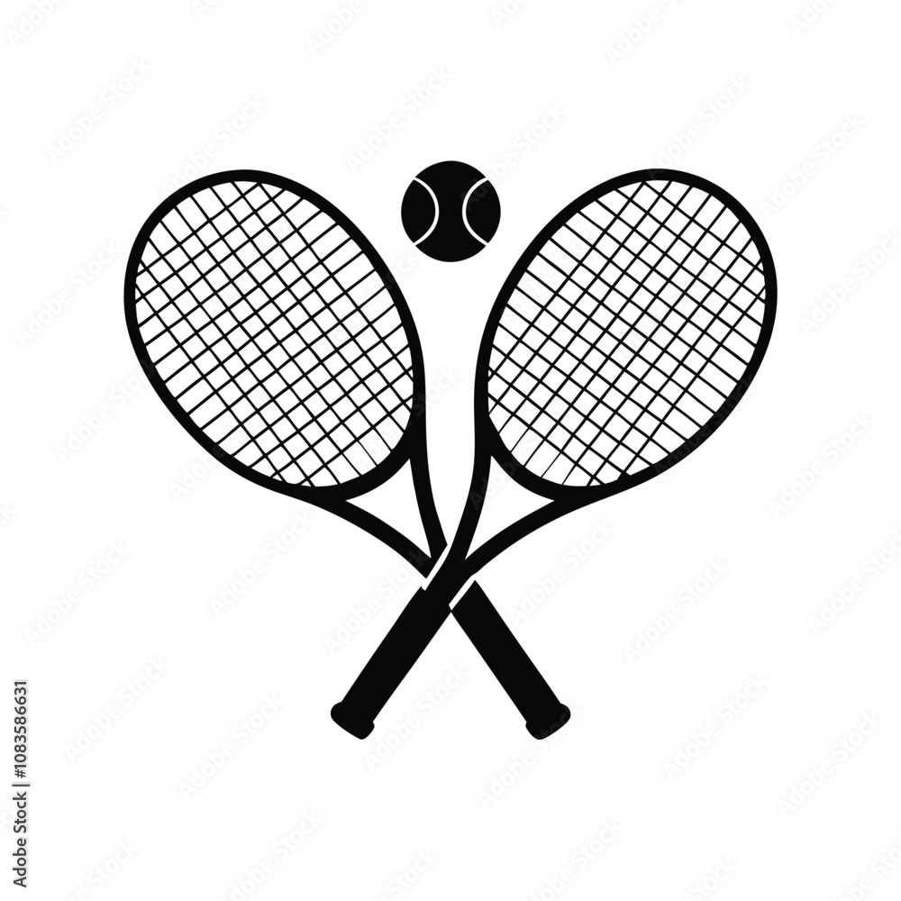 Two tennis rackets with a tennis ball in the middle. The rackets are ...