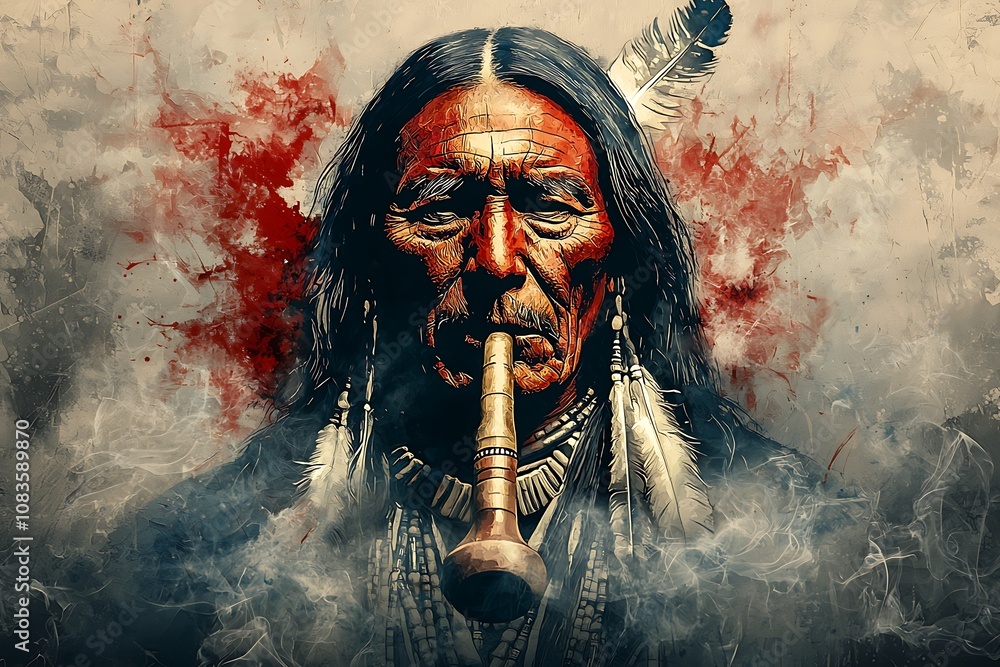 Native American Elder Smoking a Peace Pipe A Powerful Artistic Portrait ...