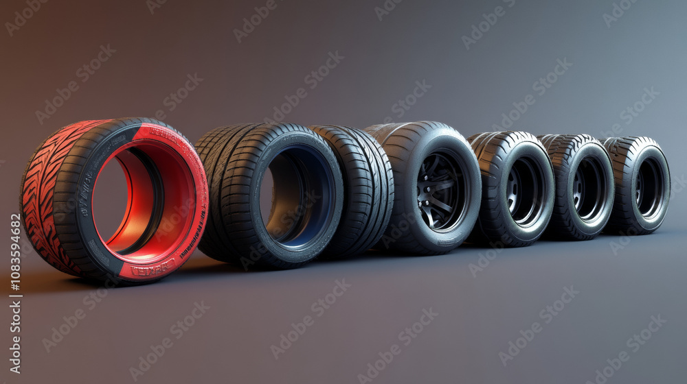 Different types of car tires, including rain tires, regular car tires ...