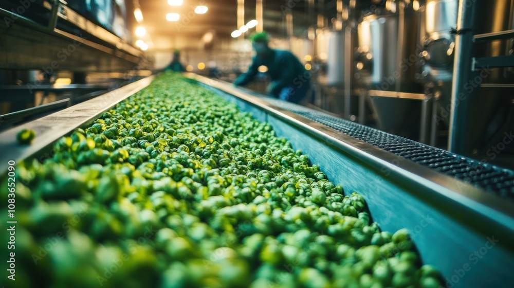 Pouring fresh hops into a large brewing tank brewery floor with ...