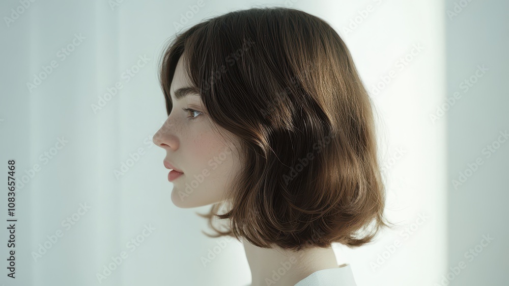 Beautiful model girl with Short Brown hair strand,silky healthy ...
