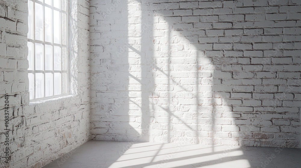 Photorealistic interior featuring a white brick wall, suitable for ...