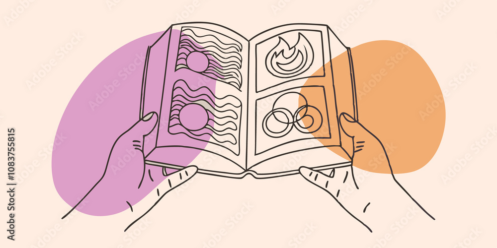 Elemental Symbols Hands of a diverse group hold the same open book ...