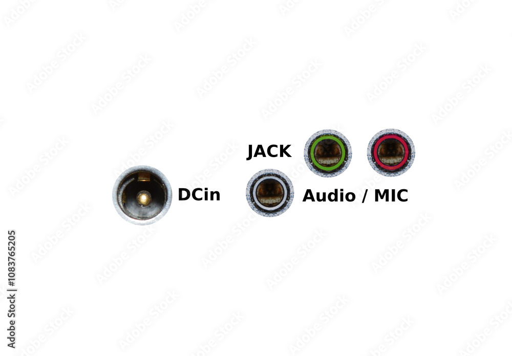 Power port and jack 3,5 mm ports audio sound, microphone. On isolated ...