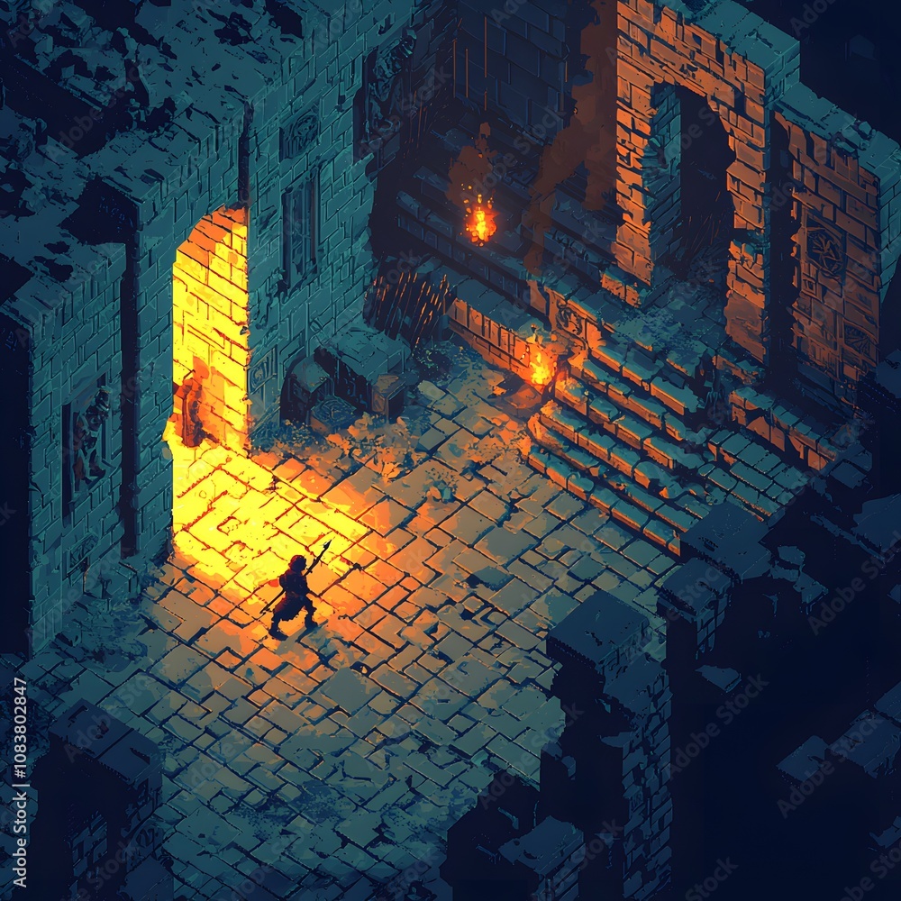 Isometric Pixel Art of a Rogue Sneaking Through a Treasure Room with ...