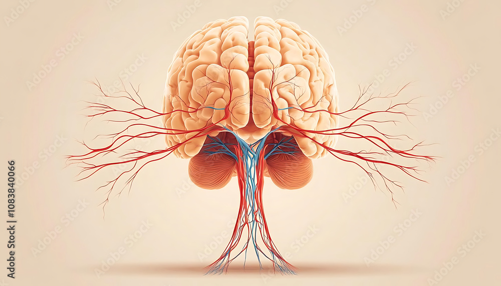 image depicts detailed illustration of brain with neural pathways and ...