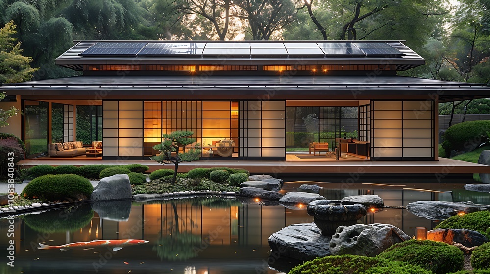 Traditional Japanese house using solar panels blending modern energy ...