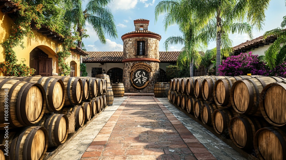 Old tequila factory with barrels of alcohol in the yard , tequila ...