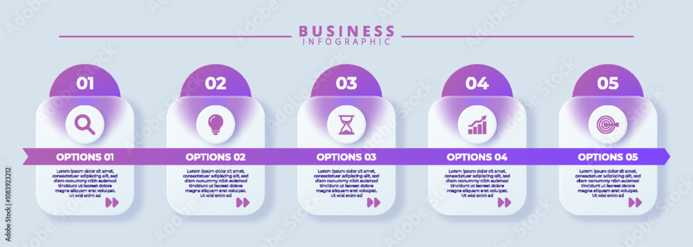 Design template for vector infographic labels with icons and 5 options ...