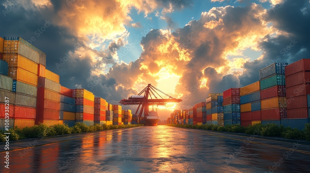 crane loading containers, import container ship cargo at sea port ...