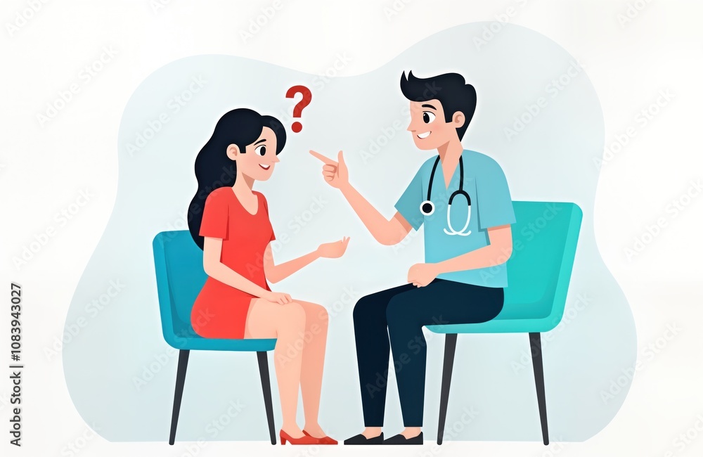 Doctor, patient consultation. Woman sits in chair, listens to doctor ...