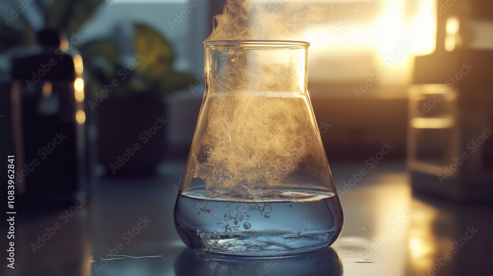 Glass Beaker with Bubbling Acid, A reactive, sour chemical that ...