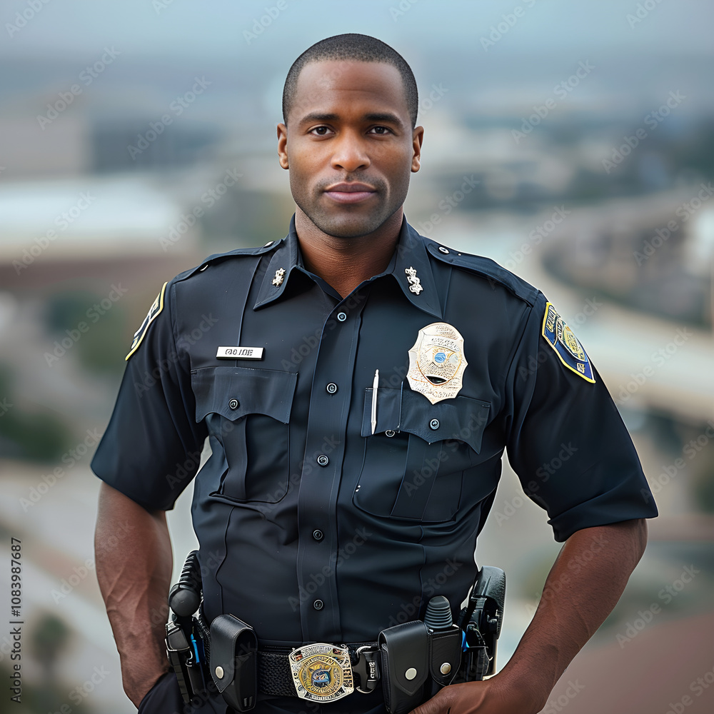 Dedicated Police Officer Standing Proudly in Urban Environment, Ready ...