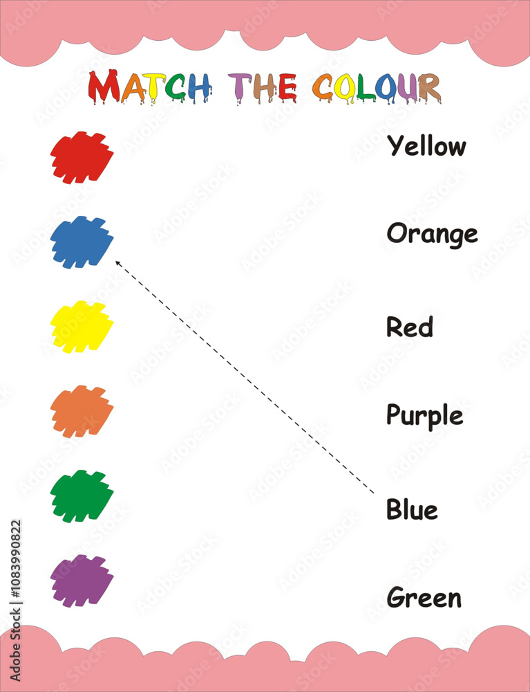 Preschool worksheet for kids. Matching color names with colorful blobs ...