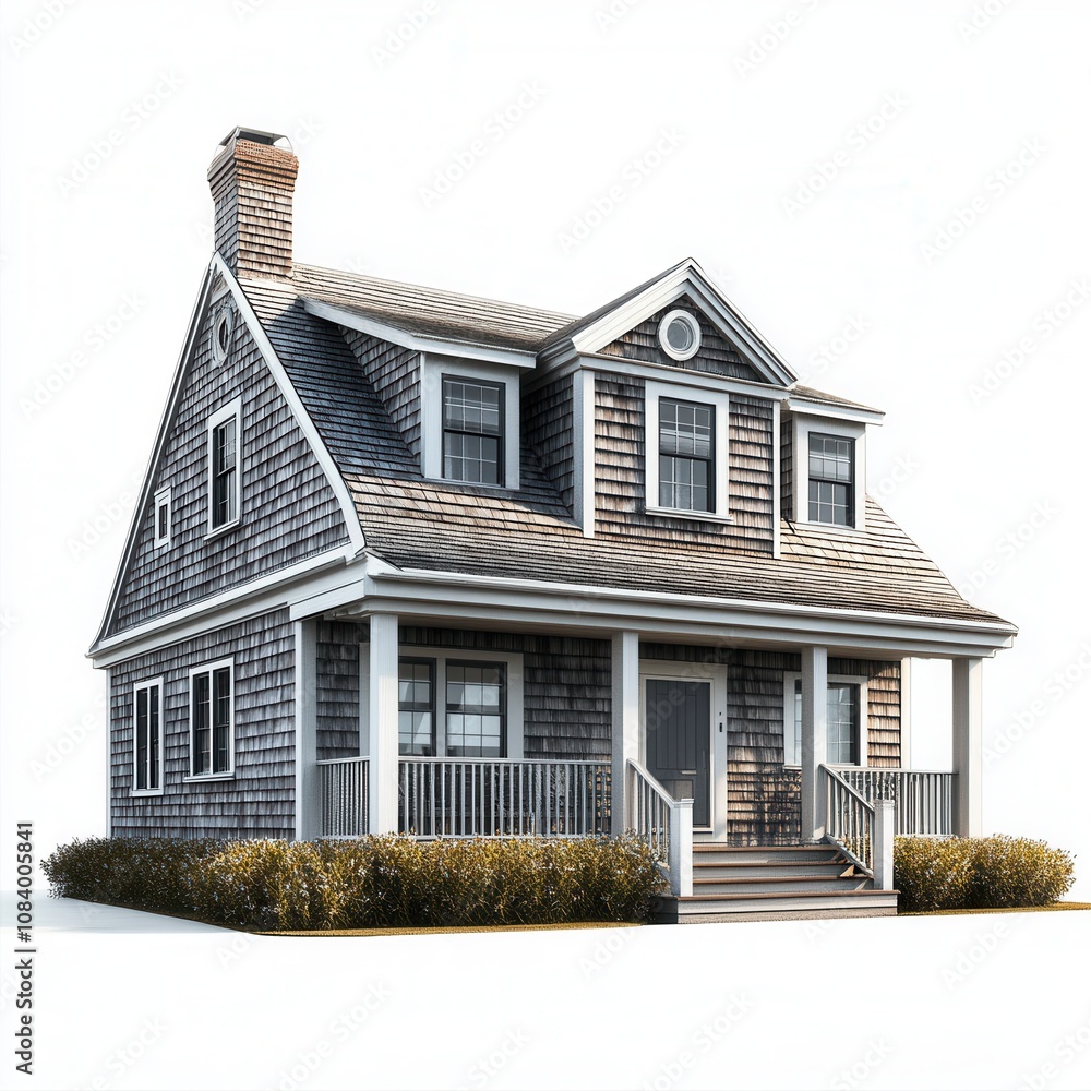 Charming Cape Cod Style House Exterior Architectural 3D Render of a ...