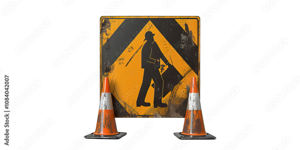 Highway construction zone sign, warning of road work ahead, isolated on ...