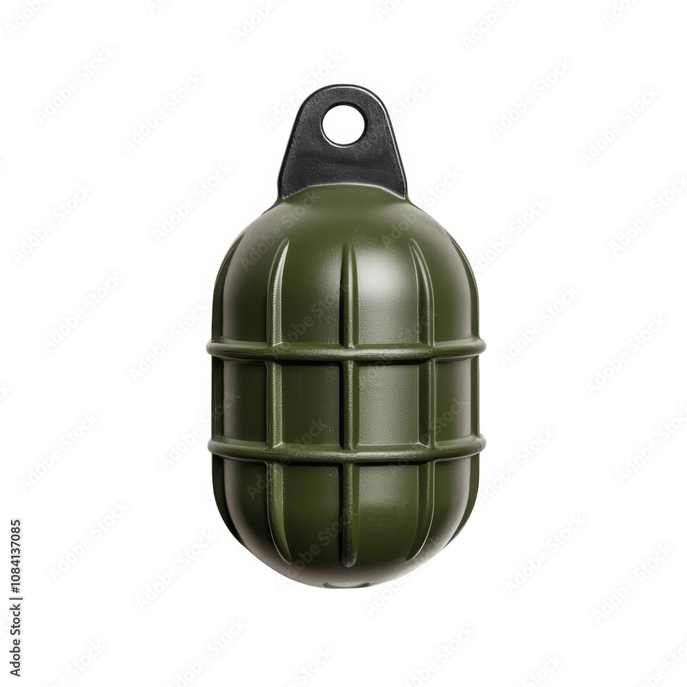 A green hand grenade, featuring a textured body and a pull ring ...